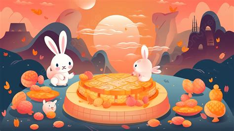 중추절 만화 토끼 월병 만들기 달에 감탄 월병 맛보기 휴일 나들이 배경 일러스트 및 사진 무료 다운로드 Pngtree