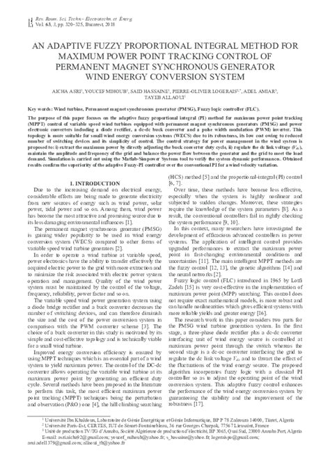 Pdf An Adaptive Fuzzy Proportional Integral Method For Maximum Power