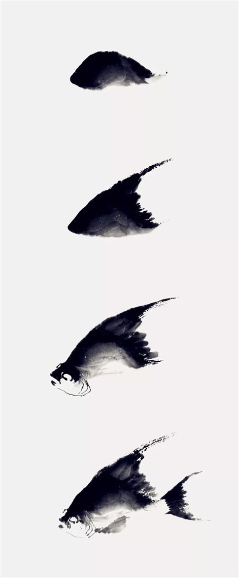 鱼水墨画儿童 儿童水墨画鱼 大山谷图库