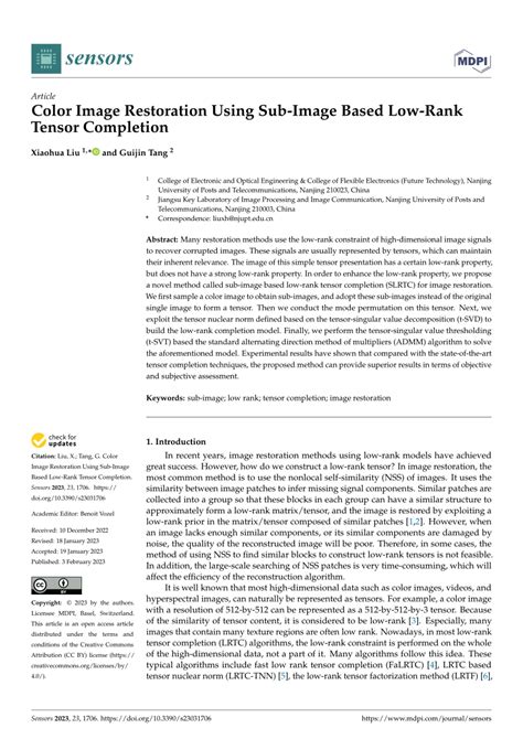 Pdf Color Image Restoration Using Sub Image Based Low Rank Tensor