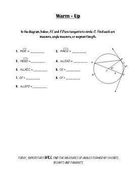Geometry Notes Circles Angle Mesures Segment Lengths TPT