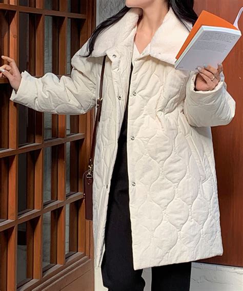 양털카라 퀼팅 경량 롱 패딩 점퍼 루즈핏 여성 빅사이즈 에이블리