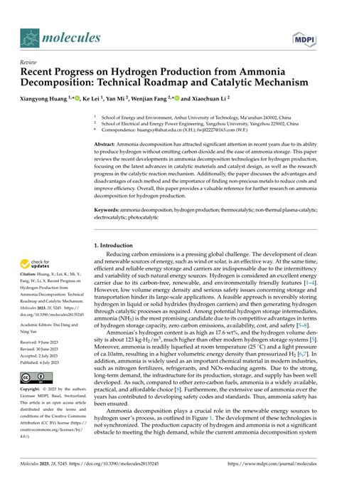 Pdf Recent Progress On Hydrogen Production From Ammonia Decomposition