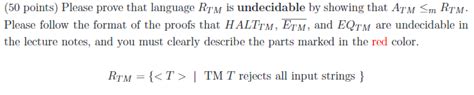solved 50 points please prove that language rtm is
