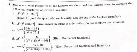 Solved 1 Use Operational Properties Of The Laplace