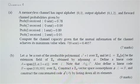 Solved A A Memoryless Channel Has Input Alphabet 0 1 Chegg