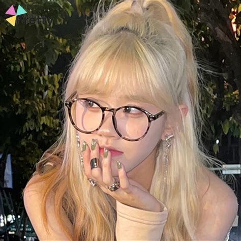 Cahaya Oval Frame Plain Glasses Concave Shape Posing Plain Glasses Blue