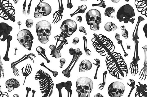 Black And White Human Bone Patterns Premium Ai Generated Vector