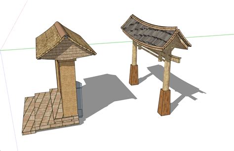 仿古简约中式院门入口集合su模型 景观小品 土木在线