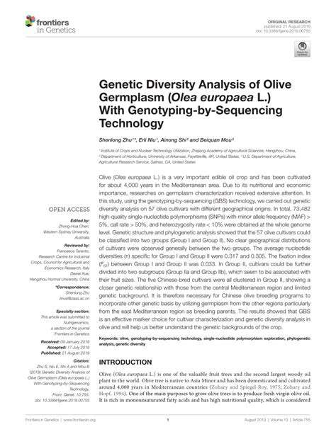 Pdf Genetic Diversity Analysis Of Olive Germplasm Olea Europaea L