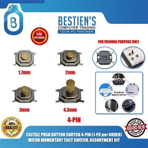 TACTILE PUSH BUTTON SWITCH 4 PIN 1 PC Per ORDER MICRO MOMENTARY TACT