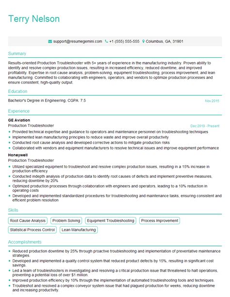 Production Troubleshooter Resume Template Resumegemini Online Resume Builder