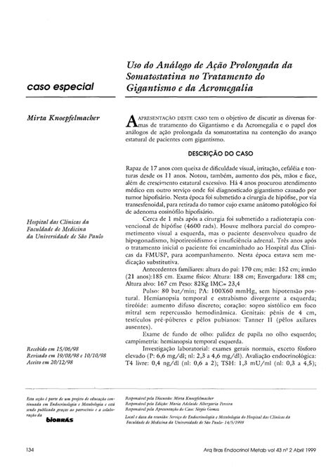 Pdf Uso Do Análogo De Ação Prolongada Da Somatostatina No Tratamento