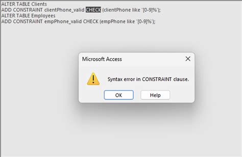 Solved Alter Table Clients Add Constraint Clientphonevalid