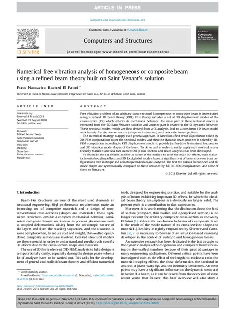 Pdf Numerical Free Vibration Analysis Of Homogeneous Or Composite