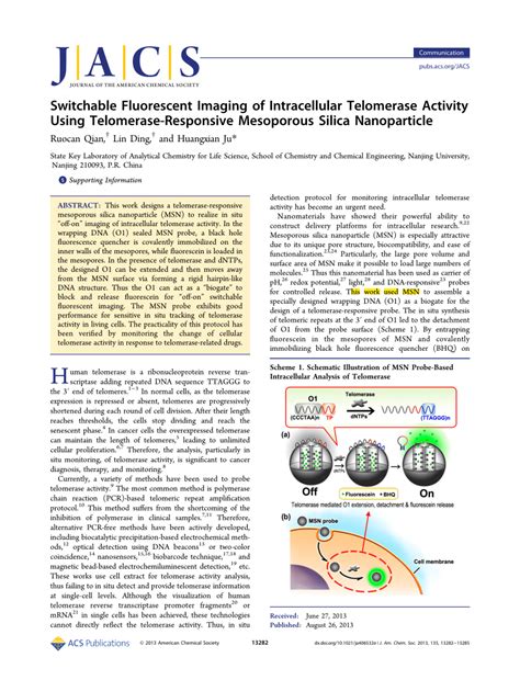 Pdf Switchable Fluorescent Imaging Of Intracellular Telomerase