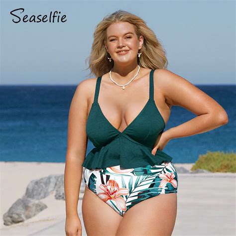 Seaselfie Plus Size High Waist Bikini Sets Women Sexy Large Size Green