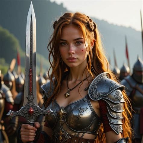 Warcraft Fierce Sensual Naked Female Blonde Warrior Wearing Chainmail