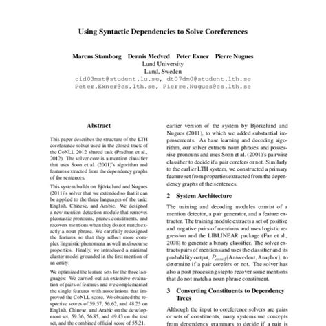 Using Syntactic Dependencies To Solve Coreferences Acl Anthology