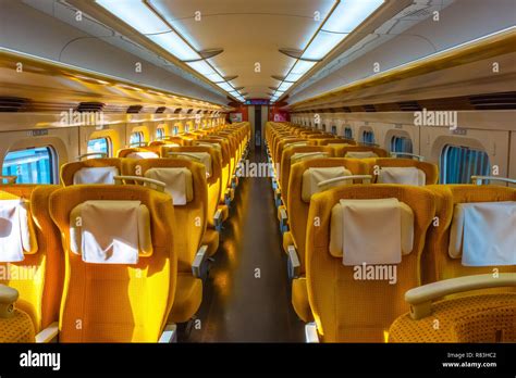 Interior Of Japanese Shinkansen High Speed Train Tokyo Japan April