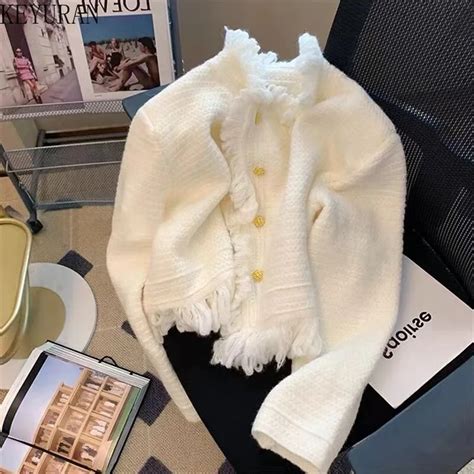 니트 가디건 스웨터 우아한 스탠드 칼라 루즈한 싱글 브레스트 크롭 코트 여성 술 니트 겉옷 2022 년 가을 상품 Aliexpress