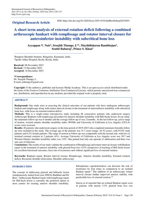 pdf a short term analysis of external rotation deficit following a
