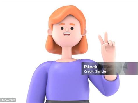 웃고 있는 유럽 사업가 엘렌이 승리의 사인을 하는 카메라에서 윙크하는 3d 그림 두 번째3d 흰색 배경에 렌더링 격리에 대한