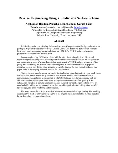 Reverse Engineering Using A Subdivision Surface Scheme