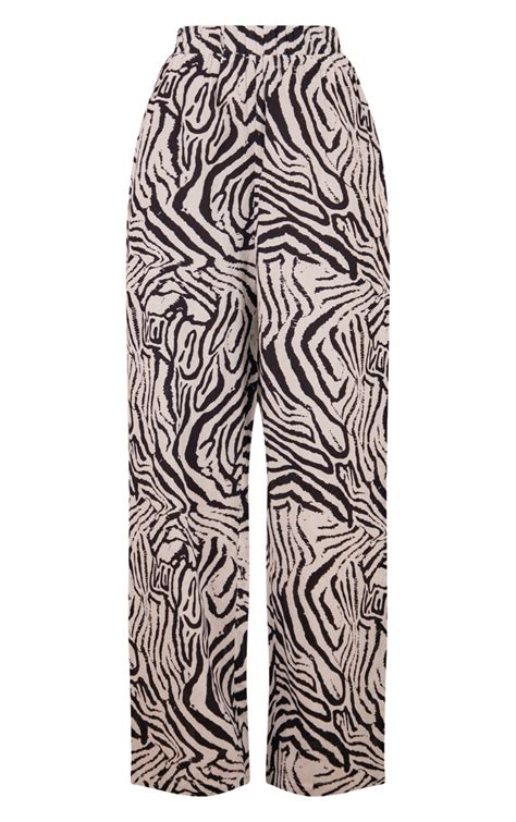 Zebra Print Linen Look High Waist Wide Leg Pants Co Ords