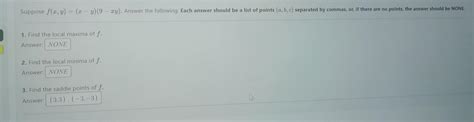 Solved Suppose F X Y X−y 9−xy Answer The Following