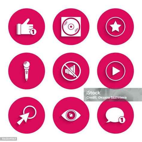 스피커 음소거 눈 말풍선 채팅 원에서 재생 화살표 커서 마이크 별 및 손과 같은 아이콘을 설정합니다 벡터 1위에 대한 스톡 벡터 아트 및 기타 이미지 Istock