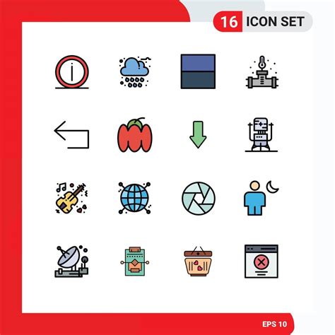 Editable Vector Line Pack Of 16 Simple Flat Color Filled Lines Of Back Temperature Weather