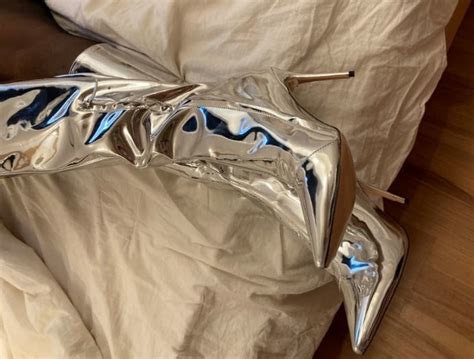 Silver High Heel Patent Boots Pics XHamster