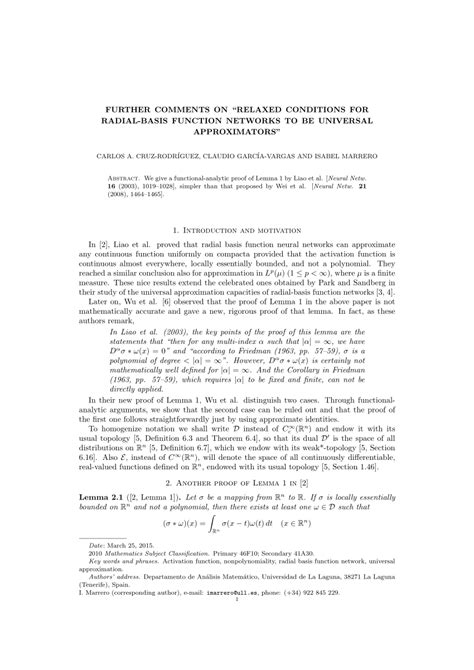 Pdf Further Comments On Relaxed Conditions For Radial Basis Function