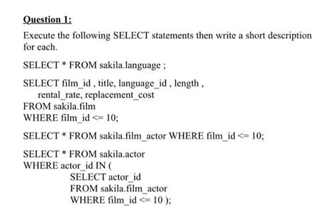 Solved Question 1 Execute The Following Select Statements