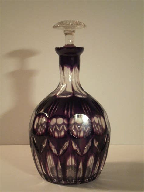 Bohemian Moser Style Amethyst Cut Glass Decanter Bottle Ebay