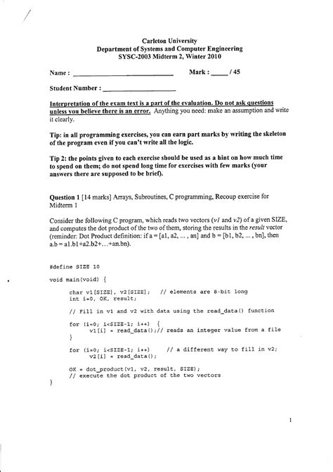 Practice Exam March 2010 Questions Midterm 2 Carleton University Department Of Systems And