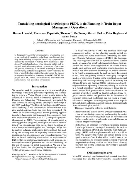 Pdf Translating Ontological Knowledge To Pddl To Do Planning In Train Depot Management Operations