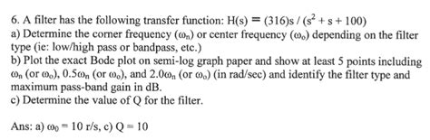 Solved 6 A Filter Has The Following Transfer Function