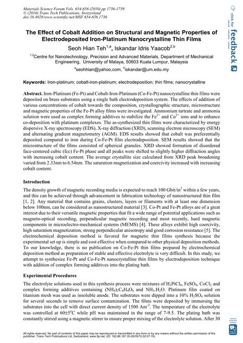 Pdf The Effect Of Cobalt Addition On Structural And Magnetic Properties Of Electrodeposited