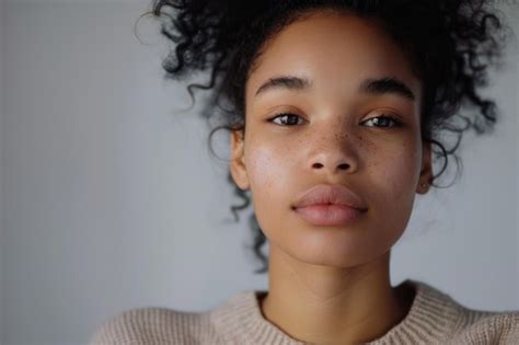 Premium Photo Cute African American Girl Without Makeup On Plain