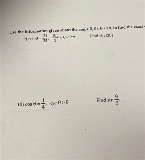Solved Use The Information Given About The Angle θ0≤θ≤2π