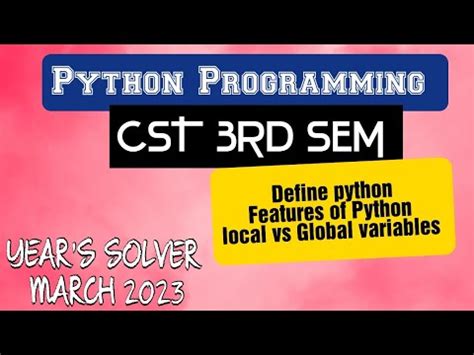 Python Features Of Python Local Variables Vs Global Variables In Python Youtube