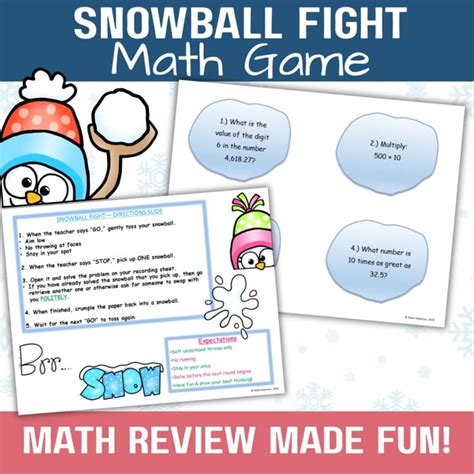 Snowball Fight Math Activity 4th 6th Grade Place Value Add Subtract