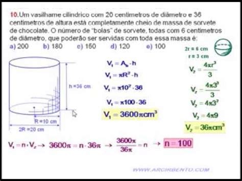 Aprenda V Deo Aula Volume De Um Cilindro S Exerc Cios