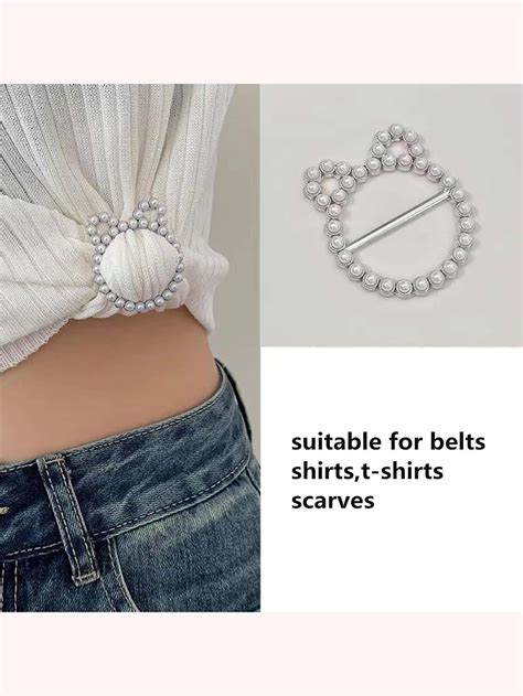 1pc Womens Pearl Cat Shaped Shirt Clasp Shirt Hem Fixed Tie Knot