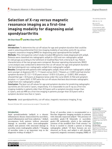 Pdf Selection Of X Ray Versus Magnetic Resonance Imaging As A First