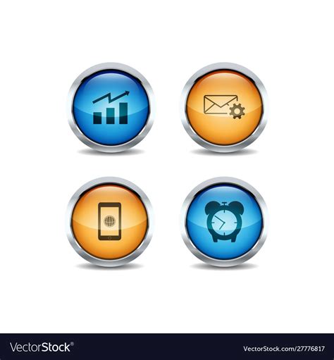 3d shiny ui circle button style icon set design vector image