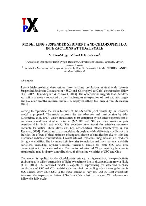 Pdf Modelling Suspended Sediment And Chlorophyll A Interactions At