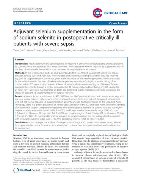 Pdf Adjuvant Selenium Supplementation In The Form Of Sodium Selenite